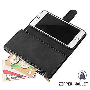 UEEBAI Wallet Case for iPhone SE 2022 5G/iPhone 7/iPhone 8/iPhone SE 2020, Premium PU Leather Magnetic Handbag Zipper Pocket Card Slots with Wrist Strap Flip Case for iPhone SE3/SE2 - Black