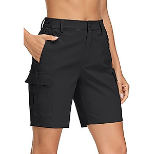 MAGCOMSEN Hiking Shorts for Women Lightweight Quick Dry Cargo Shorts with Pockets Tactical Travel Black Golf Shorts S
