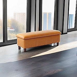 LUE BONA Storage Ottoman Bench, 49" Brown Faux Leather Storage End of Bed Bench, Modern Upholstered Window Bench with Thicker Seat/Nailhead Trim/Safety Hinge for Bedroom, Living Room, 300LB