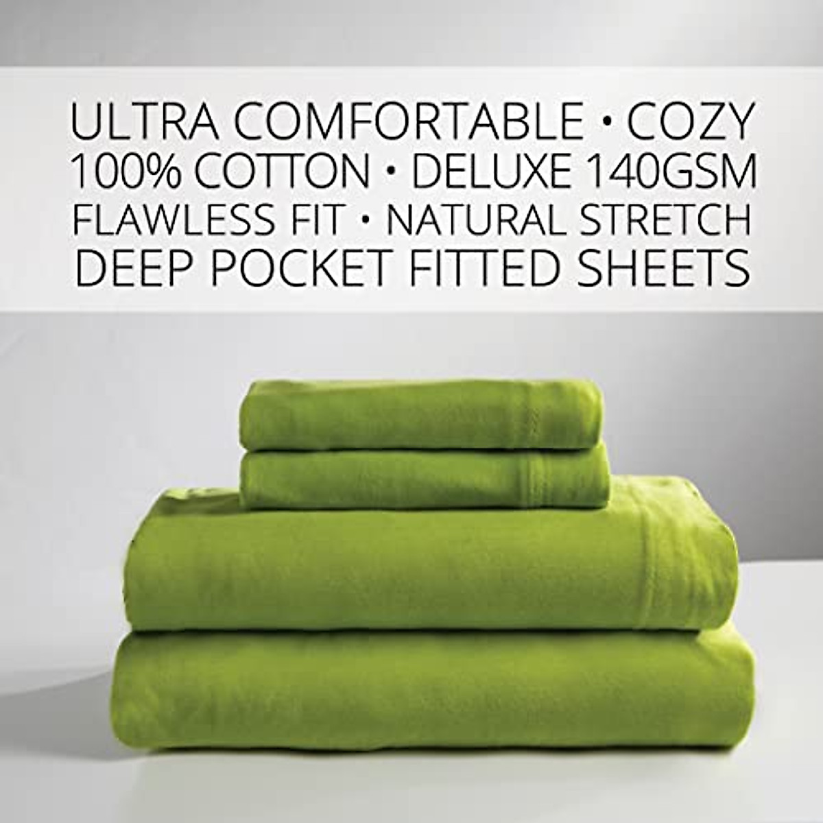 Baltic Linen Jersey Cotton Sheet Set, King, Lime Green, 4 Piece