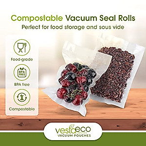 VestaEco Commercially Compostable Vacuum Seal Rolls - Embossed - 2 Vacuum Seal Rolls - 11 Inches x 20 Feet