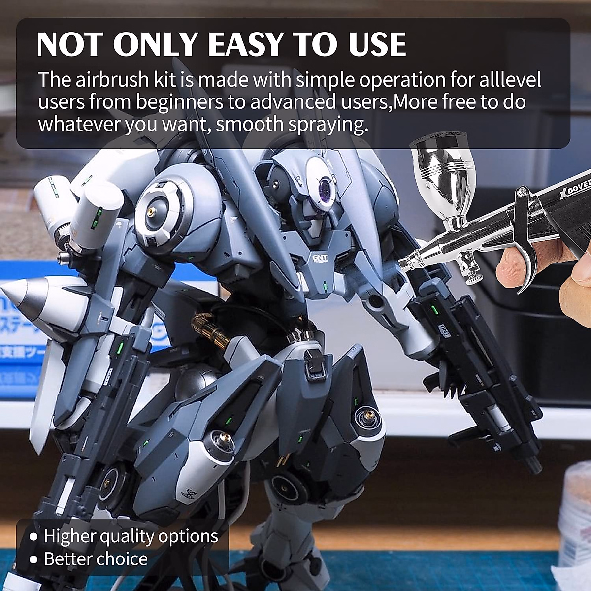 XDOVET Dual-Action Trigger Airbrush Kit Air Brush Painting Set with 0.3mm/0.5mm/0.8mm Needles,2cc/5cc/13cc/20cc/40cc Paint Cup, Air Hose for Tattoo, Makeup, Nail, Model, Art Hobby - for Pro & Beginner