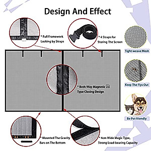 LydeLog Both-Way Magnetic Garage Door Screen, Glass Fiber Screen Cloth Magnetic Type Gravity Automatic Closing Screen, Hands Free Magnetic House Screen with Whole Framework Magic Tape (16 x 7 FT)