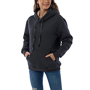 Haellun Womens Casual Winter Warm Fleece Sherpa Lined Pullover Hooded Sweatshirt (Dark grey, Large)