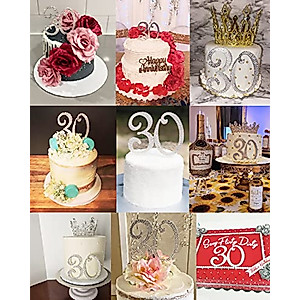 Honbay 30 Cake Topper Sparkly Crystal Rhinestones Cake Topper Cake Decoration for 30th Birthday Party or or 30th Wedding Anniversary (Silver)