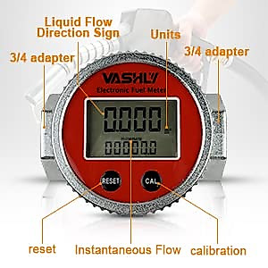 Vashly Turbine Flow Meter 3/4" inch with Digital LCD Display for Measure Diesel Kerosene Gasoline