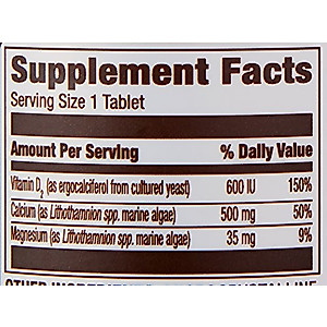 Amazon Elements Calcium plus Vitamin D, Calcium 500mg with D2 600IU, Vegan, 65 Tablets (2 month supply) (Packaging may vary), Supports Strong Bones and Immune Health
