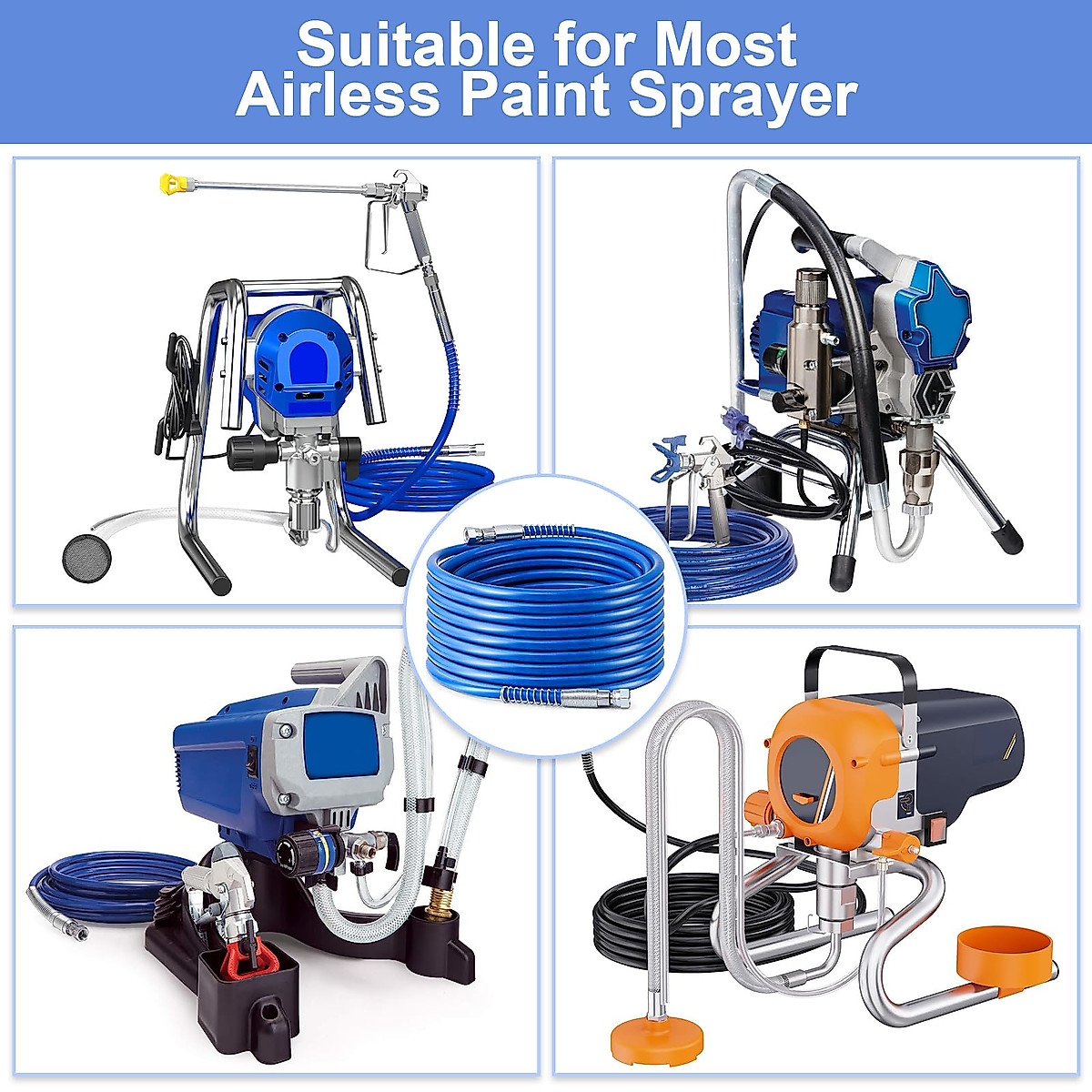 Gyfent 50Ft x 1/4" Airless Paint Sprayer Hose, 8500PSI High Pressure Airless Paint Spray Hose with 5Ft Whip Hose & 1/4" Hose Connector & Sprayer Swivel Joint for Airless Spraying Machine