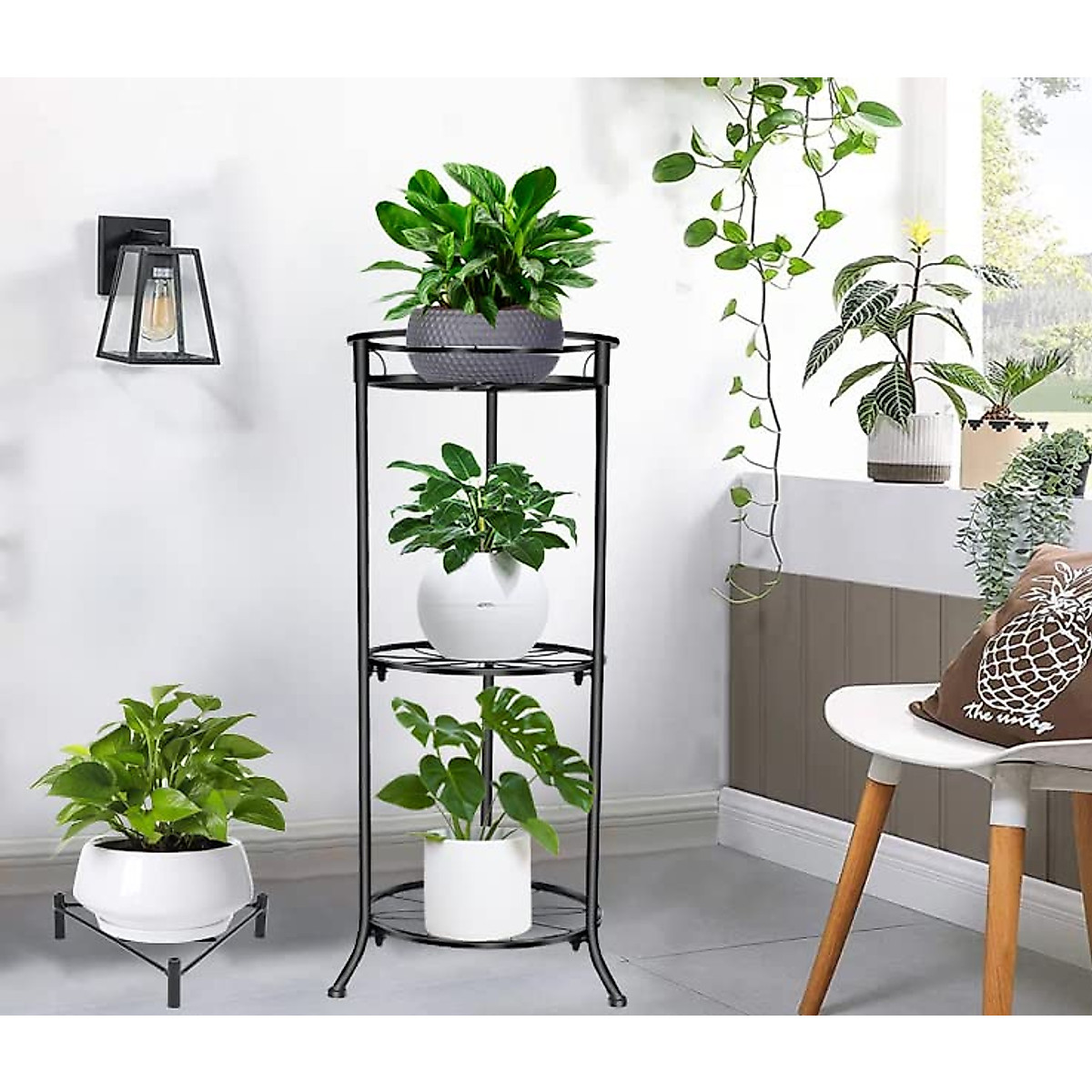OMEUTY Plant Stand Indoor,31 inch Tall Plant Stands Outdoor, 3 Tier Detachable Corner Metal Flower Potted Stand, Black Heavy Duty Plant Stand for Indoor Planters,Living Room. Balcony