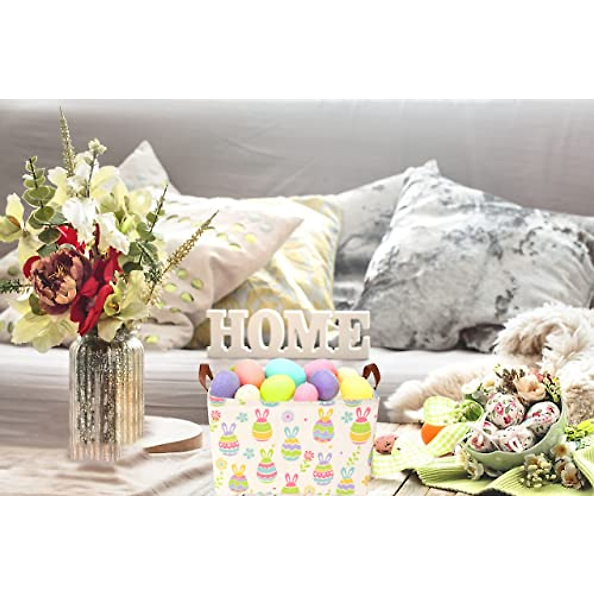 Essme Rectangular Easter Basket,Kids Storage bin Organizer with Handles for Easter Decor,Shelf Basket,Toy Organizer,Easter Gift.(Easter Eggs)