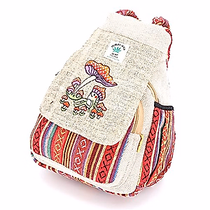Unique design Mushroom Embroidery Himalaya Hemp Hippie Backpack Festival Backpack FAIR TRADE Handmade with Love. (NATURAL HEMP)