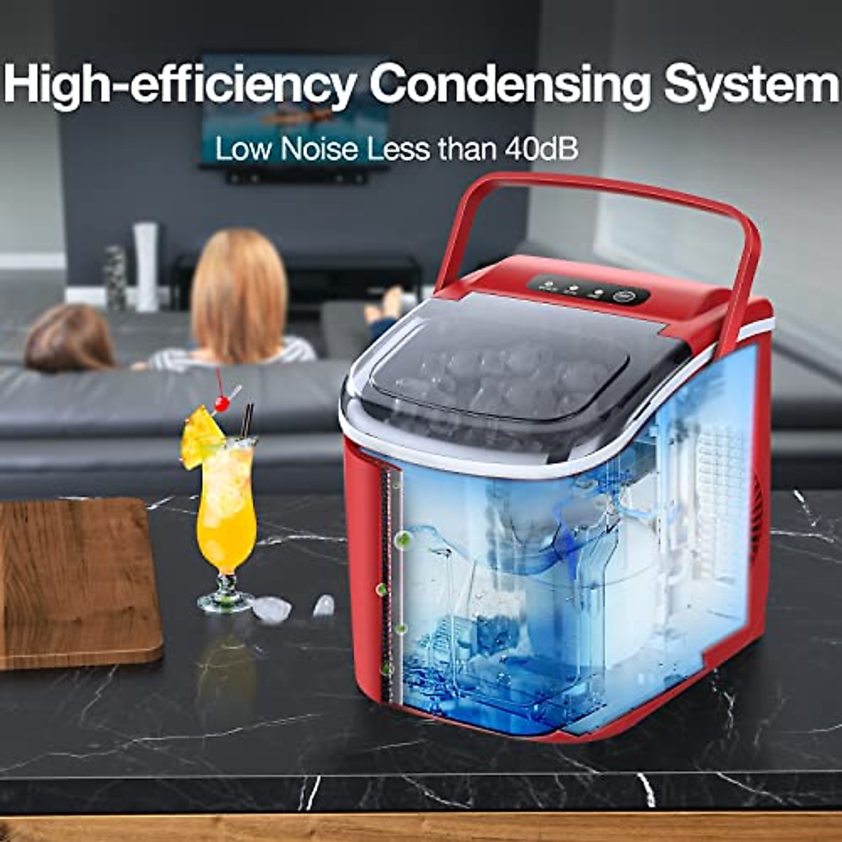 Ice Maker Countertop, Fast Ice Making in 6 Mins 9 Bullet-Shaped Ice, 26.5lbs/24Hrs, Portable Ice Maker Machine with Self-Cleaning, Ice Scoop, Ice Bags and Basket, for Home/Kitchen/Office/Bar/Party