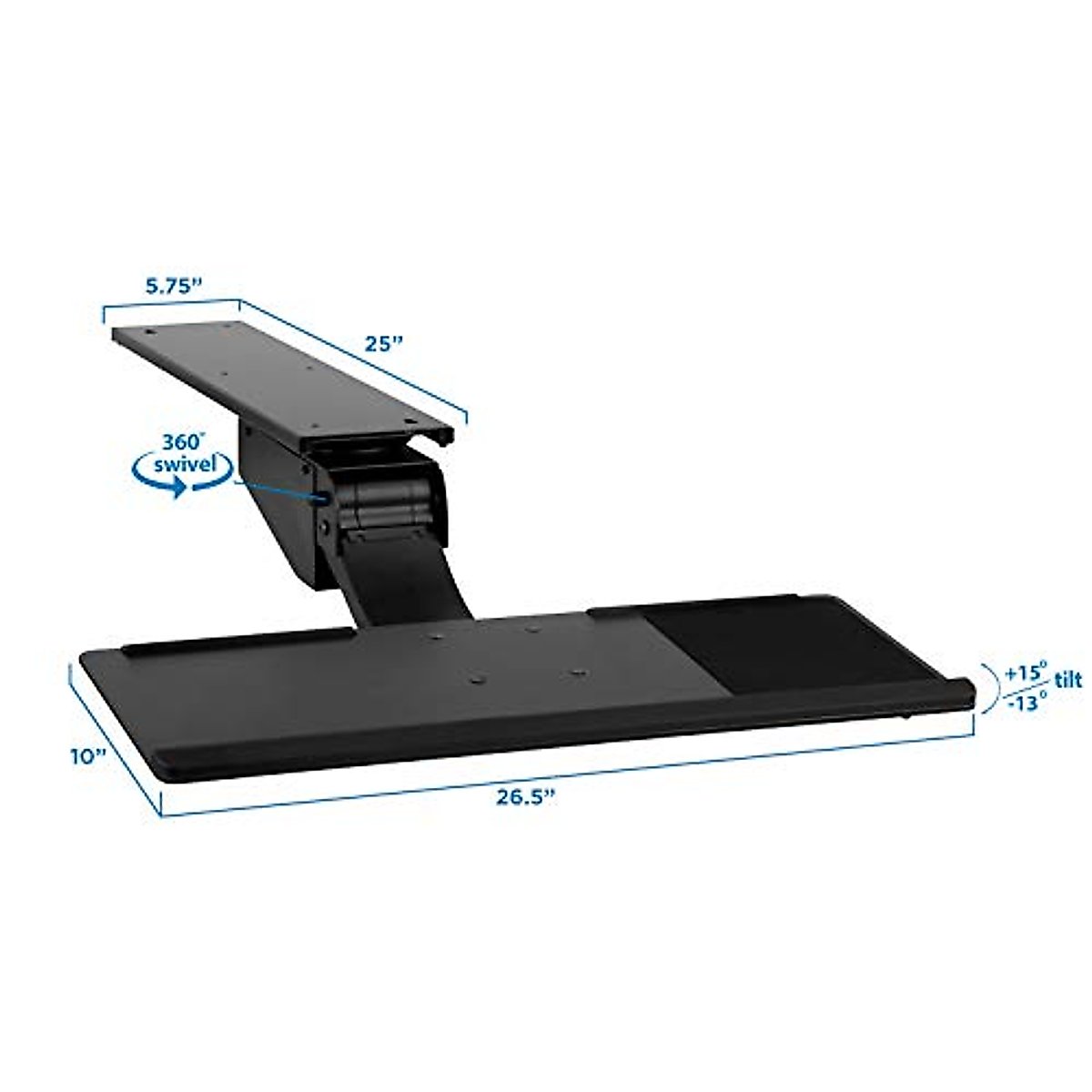 Mount-It! Sit Stand Keyboard Tray, Height Adjustable Under Desk Keyboard and Mouse Drawer, Full Motion Standing Design with 13.4 Inches of Vertical Adjustment, 26.5 in Wide Platform