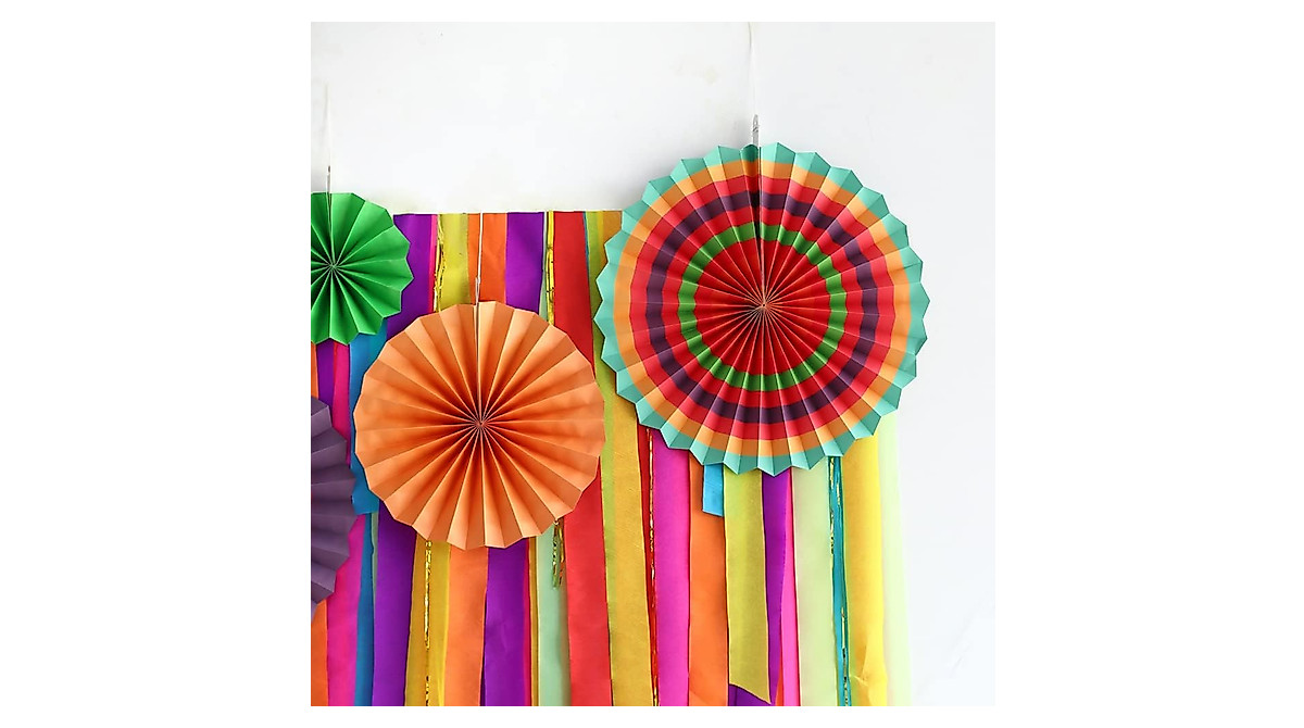Fiesta Party Decorations with Paper Fans and Banner | Mexican Fiesta Decor