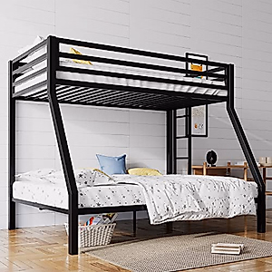 SHA CERLIN Metal Bunk Bed Twin Over Full Size with Removable Stairs, Heavy Duty Sturdy Frame with 12" Under-Bed Storage for Teen & Adults, Teens, No Box Spring Needed, Black