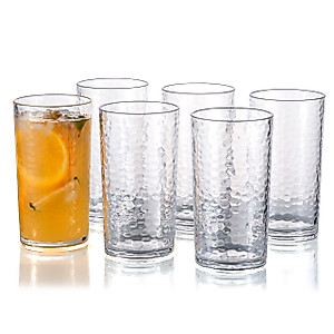 KX-WARE 20-ounce Acrylic Glasses Plastic Tumbler, set of 6 Clear - Hammered Style, Dishwasher Safe, BPA Free