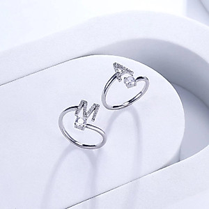 S925 Sterling Silver Initial Rings for Women Girls, Adjustable Initial Rings Cubic Zirconia Stackable Alphabet Letter A Rings for Teen Teenage Girls Teens Birthday Gifts for Daughter Granddaughter