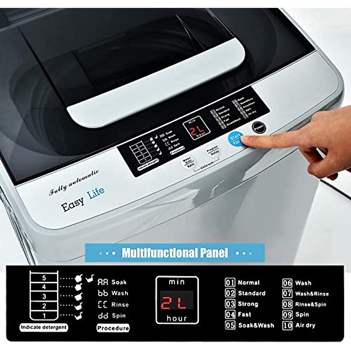 FUTADA Full Automatic Washing Machine, 2 in 1 Portable Laundry Washer, 8.8 Lbs Washer & Dryer Combo w/Built-in Barrel Light, LED Display, Energy Saving Top Load Washer for Camping, Apartment, Dorm