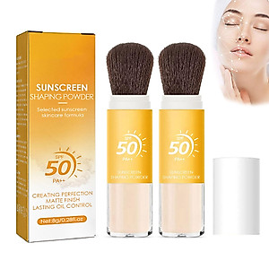 Sunscreen Setting Powder SPF 50 Loose Powder with Brush Natural Mineral Makeup Setting Powder Translucent 0.28 oz for All Skin-2PC