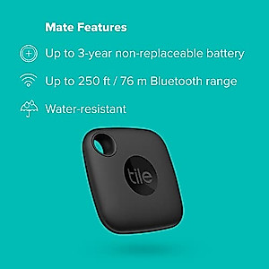 Tile Mate (2022) 1-Pack.Black. Bluetooth Tracker, Keys Finder and Item Locator for Keys, Bags and More; Up to 250 ft. Range. Water-Resistant. Phone Finder. iOS and Android Compatible.