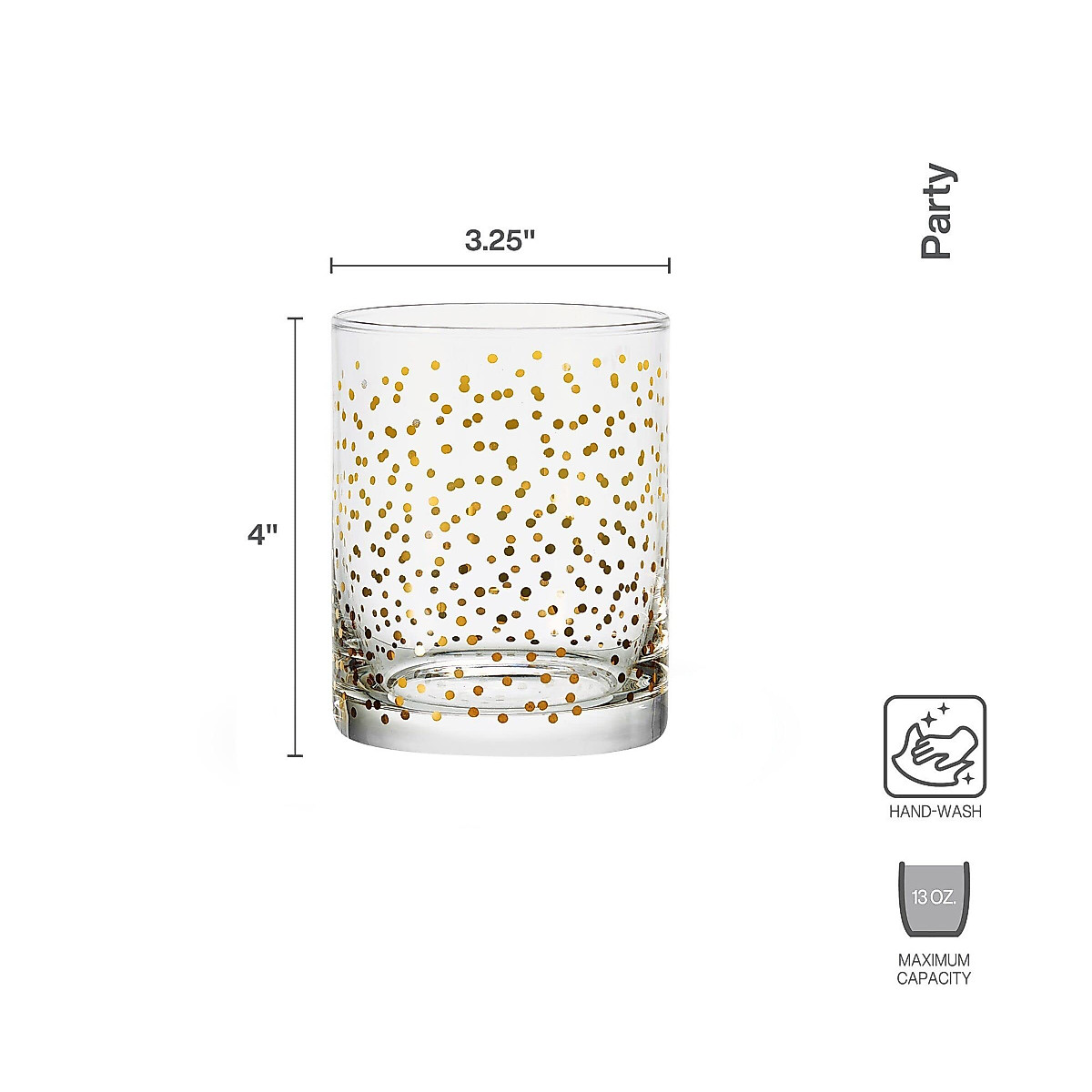 Mikasa Party Rocks Double Old Fashioned Whiskey, Set of 4, Gold/Silver