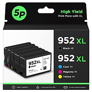 952XL High-Yield Ink Cartridges (5-Pack), Replacement for HP 952 952XL Ink Cartridges Combo Pack (2BK/C/M/Y), Super Larger Capacity, for OfficeJet Pro 8710 8715 8720 7720 7740 8210 8702 8725 Printer