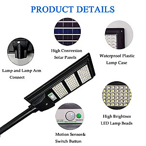 GLW 250W Solar Street Light Dusk to Dawn Solar Outdoor Lights with Motion Sensor for Street,Yard,Parking Lot (2 Pack)
