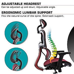 Ergonomic Office Chair, Reclining High Back Mesh Chair, Computer Desk Chair, Swivel Rolling Home Task Chair with Lumbar Support, 3D Adjustable Headrest and Armrests