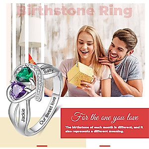 Personalized Mother Promise Rings for Her Forever Love Wedding Engagement Rings 2 Simulated Birthstone Rings for Women