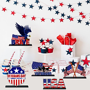 Haooryx Veterans Memorial Day Wooden Centerpieces - 5Pcs America Veterans Day Brave Soldier Wood Table Topper Decorations 11th November Table Sign Tabletop Wood Sign for Memorial Celebrate Party Decor