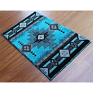 Masada Rugs, Southwest Native American Design Turquoise Area Rug (24 Inch X 40 Inch Mat)