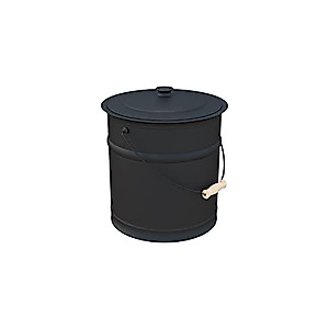 Plow & Hearth 3 Gallon Black Large Ash Bucket with Lid and Wood Handle | 28 Gauge Galvanized Iron Metal | Double Bottom | Tool for Fireplaces Fire Pits Wood Burning Stoves | Hearth Accessories