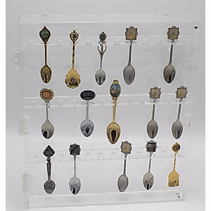 DisplayGifts All Clear Acrylic Spoon Display Case Rack to Hold 36 Souvenir or Tea Spoons Wall Mount Spoon Rack Cabinet with Door for Protection