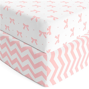 Baby Crib Sheets Girl 2 Pack | Jersey Cotton Fitted Crib Sheet Set and Toddler Bed Sheets | Pink Baby Girl Crib Sheets | Standard Crib and Toddler Bed Mattress Size 28 x 52 Inch