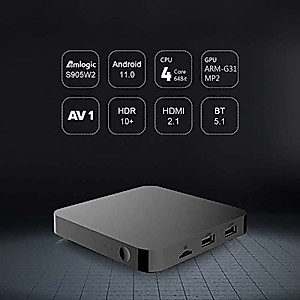 Android 11 TV Box 2GB 16GB, Smart TV Box with Amlogic S905W2 Ethernet 100M 2.4G 5G WiFi BT up to 4.2 1080P Ultra HD 4K HDR AV1 USB 2.0