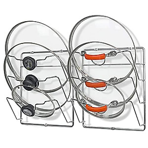 Simple Houseware Pot Lid Organizer Rack + Adjustable Pan Organizer, Chrome