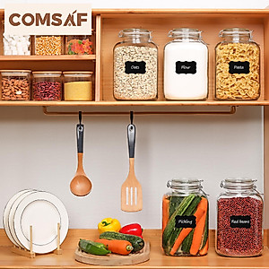 ComSaf 1 Gallon Glass Jar with Lid, 128oz Glass Jars with Airtight Lid Set of 2, Square Mason Jars, Large Storage Containers with Lids for Canning, Fruit juice, Flour, Sugar, Rice, Pickled Egg