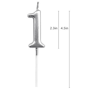 Dollet Silver Birthday Candles Number 2 Cake Topper Decoration Glitter Candle for Party Anniversary