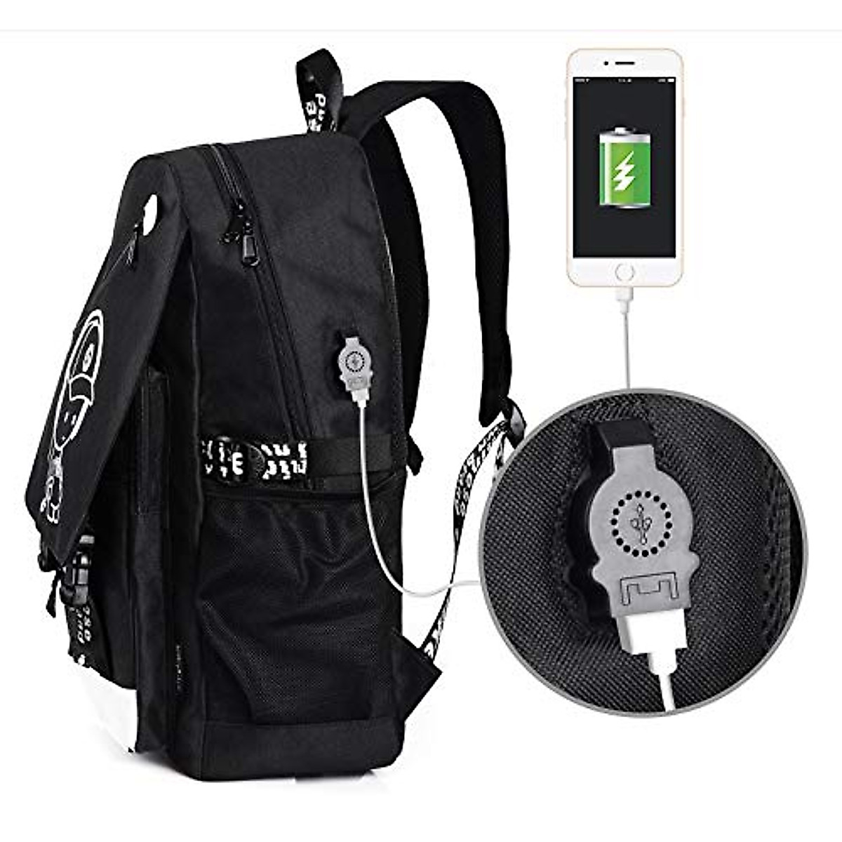 Anime Luminous Backpacks for Boys ,Lumcissy 15.6'' Laptop Backpack with USB Charging Port with USB Charging Port and Anti-theft Lock,Unisex Fashion Black Daypack,Travel Laptop Backpack