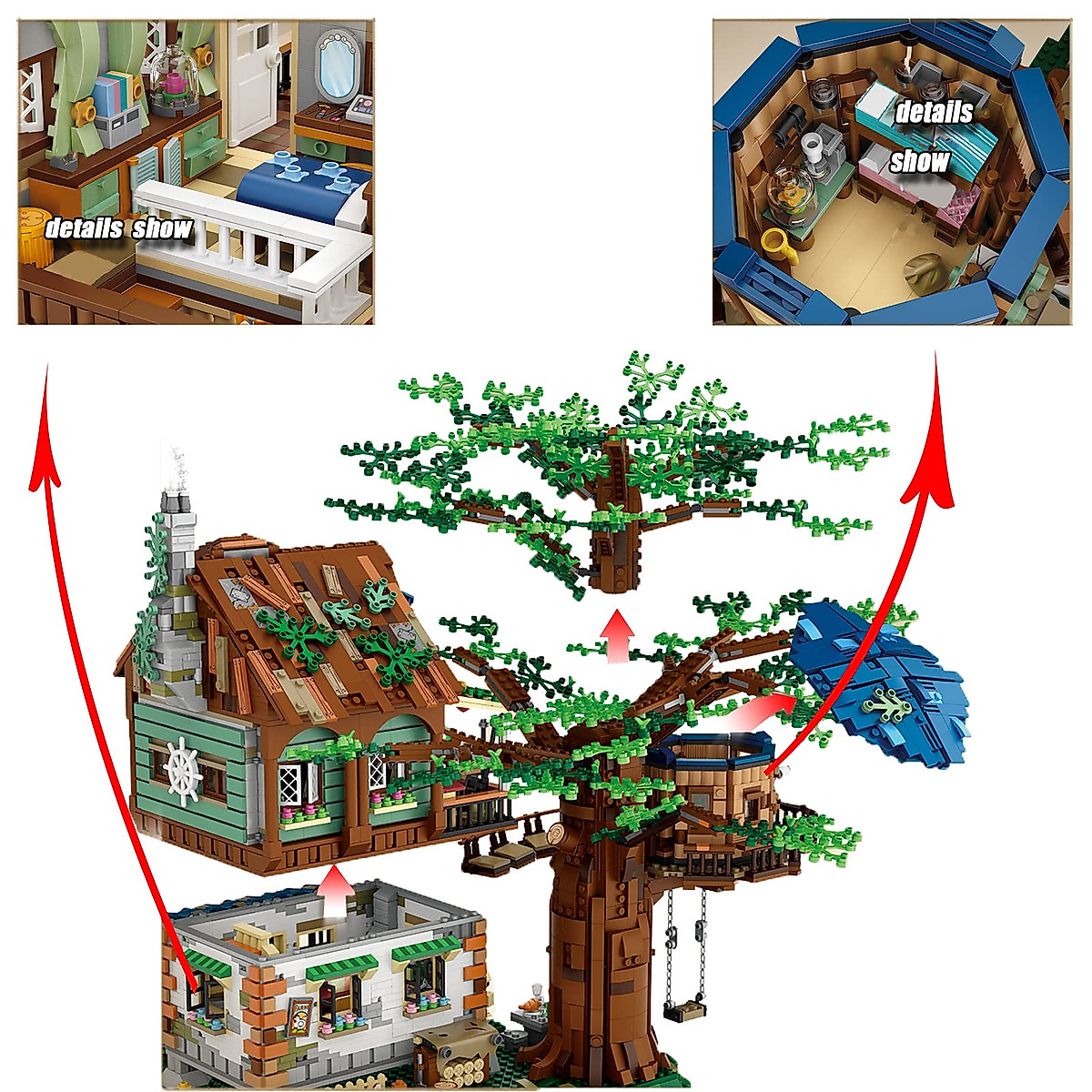 TAMEXI Idea Tree House Bricks Model Toys Set, DIY Forest House Mini Building Blocks Street View Sets, for Teens Boys Girls/Adults Ages 14+ Tree House Display(4761 PCS Tree House)