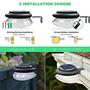 DBF Solar Gutter Lights Upgraded 9 LED Outdoor Waterproof Fence Post Lights Dark Sensing Auto On/Off Solar Deck Lights for Eaves Garden Backyard Patio, (6 Pack -Cool White)