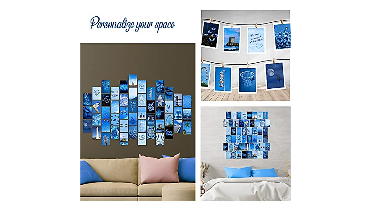 Blue Wall Collage Kit - Trendy Teen Room Decor & Photo Prints