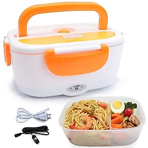 VIGIND Electric Lunch Box 2 in 1, Portable Food Warmer Heating,Food-Grade Container, 12V 110V 40W Adapter, Car Truck Home Work Use, Spoon and 2 Compartments Included (orange)