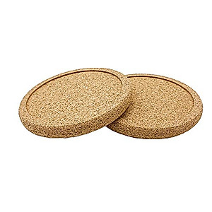 Geobom Natural Lip Cork Coasters for Drinks with Grooved Round Edge Set of 2 Absorbent Heat & Water Resistant Reusable Durable Saucers Bar Glass Cup & Mug Housewarming Gift (2)