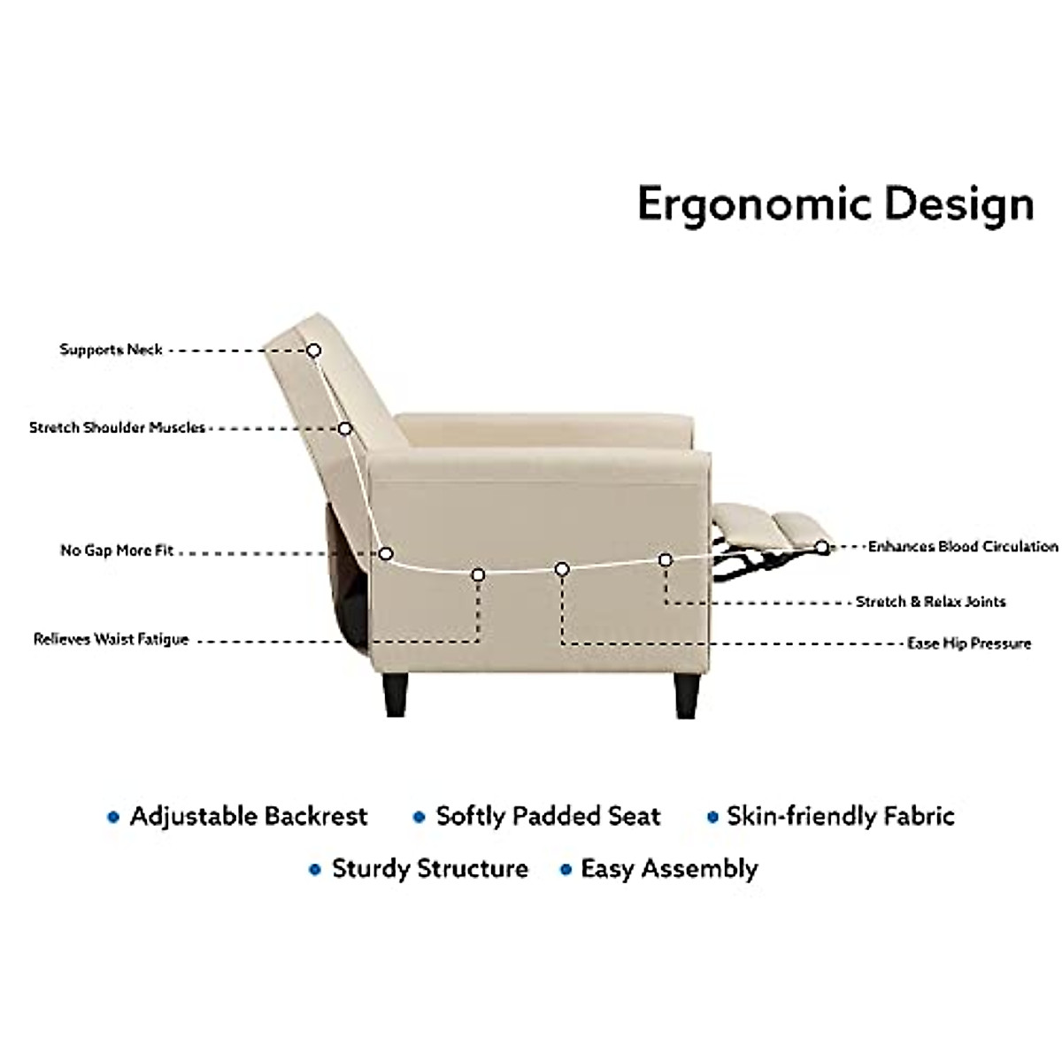 Landon Manual Pushback Recliner Chairs, Customizable Comfort in a Compact Design Reclining Chair, Small Recliners for Small Spaces with Adjustable Footrest, Linen Push Back Recliner Chair – Dark Gray