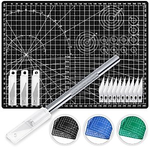 Anezus Exacto Knife with Hobby Mat for Crafts, Self Healing Cutting Mat Hobby Knife with 30 PCS Exacto Blades Precision Knife for Art and Crafts Paper Scrapbooking Stencil (Black)
