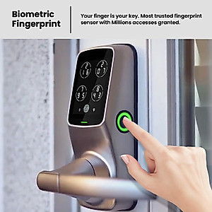Lockly Secure Plus, Bluetooth Smart Lock, Keyless Entry Door Lock, PIN Genie® Keypad, 3D Biometric Fingerprint Sensor, Auto Lock - Satin Nickel (PGD628FSN) - Latch Edition
