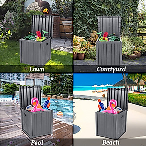 VINGLI 51 Gallon Outdoor Deck Box, Plastic Deck Box Design with Convenient Handles, Lockable Storage Box for Patio, Garden, Backyard and Balcony (Grey)