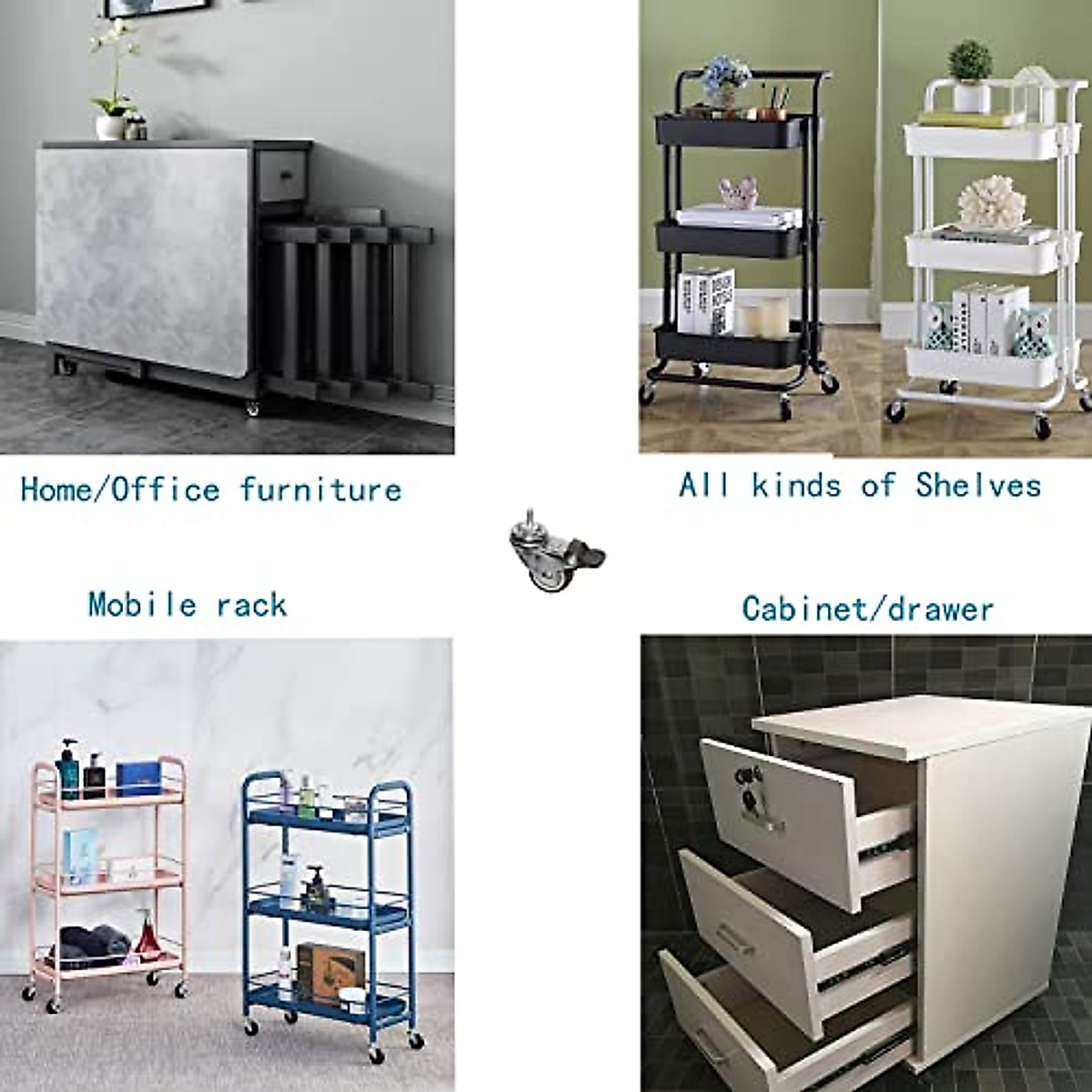 Stem Casters, 360 Degree Swivel Stem TPR Wheels with Metric M6-1.0x15mm Thread Rods Replacement Industrial Castors for Carts, Furniture, Dolly, Workbench (1.5 inch with Brakes)