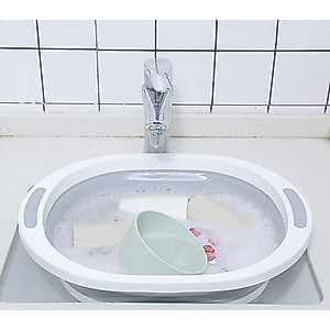 Ahyuan Collapsible Dish Pan Chopping Board Combo 10L Portable Washing Basin Dish Pan Foldable Dish Tub Over The Sink Dishpan Camper Accessories for Travel Trailers (Without Plug)